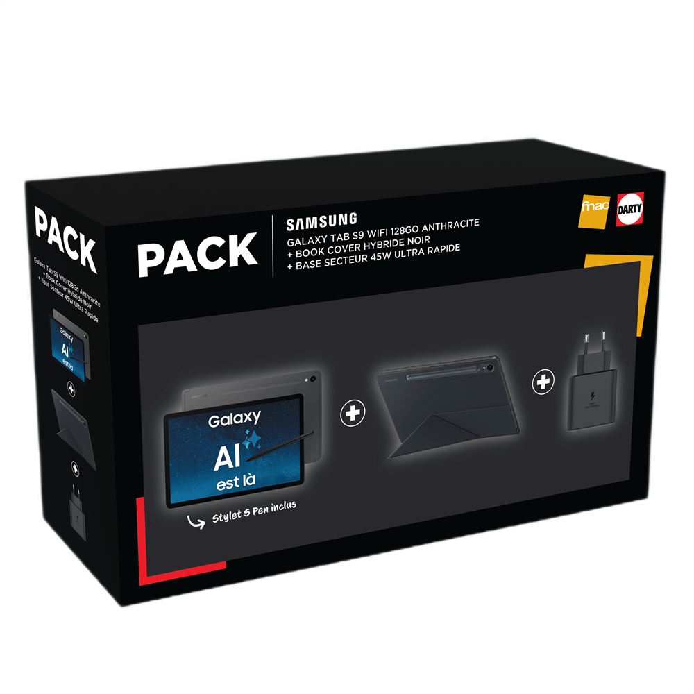 Pack Tablette tactile Samsung Galaxy Tab S9 AI 11" Wifi 128 Go Anthracite + Book cover hybride ...