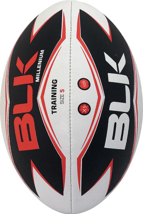 Ballon de rugby training BLK Millenium T5 Blanc, noir et rouge ...