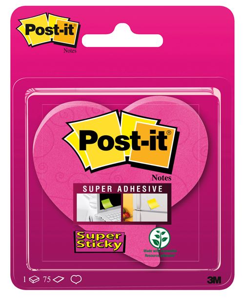 Bloc de 75 feuilles Post-it Cœur Super adhésive Rose - Note ...