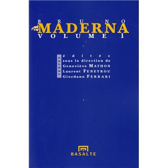 A bruno maderna, vol 1 Tome 1 - broché - Collectif - Achat Livre | fnac
