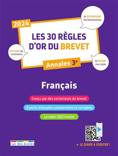 Les 30 règles d'or du Brevet 2024 - Français Annales 3e - broché ...
