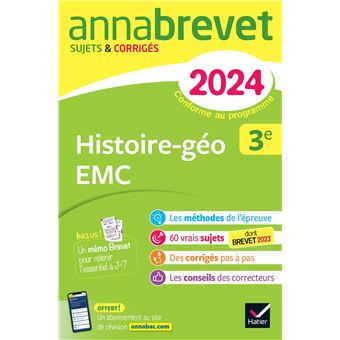 Annales du brevet Annabrevet 2024 Histoire-géographie EMC 3e Sujets ...