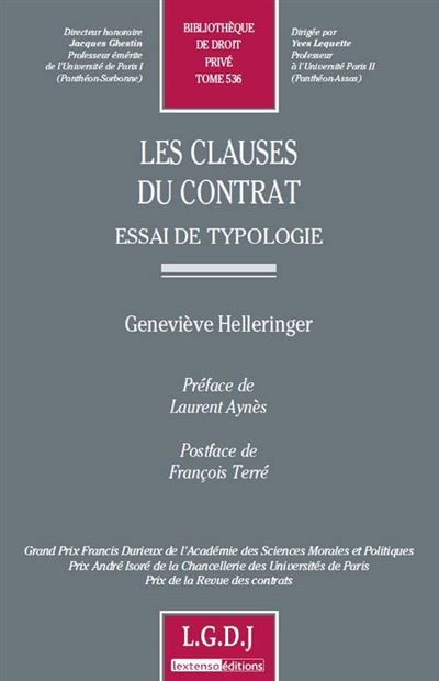 Les clauses du contrat - essai de typologie Grand prix francis durieux ...
