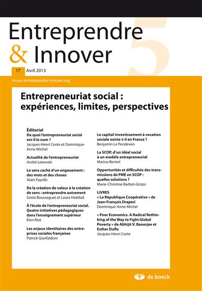 Entreprendre et innover 2013/1 N.17 Entrepreneuriat social ...
