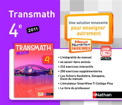 Transmath 4e - manuel numérique enrichi - clé USB - tarif non adoptant ...