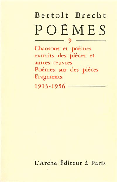 Poèmes T9 Brecht Poèmes Tome 9 Tome 9 - Bertolt Brecht - Achat Livre | fnac