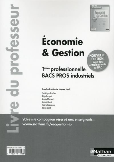 Economie et gestion Term pro Bacs pros industriels - professeur - 2016 Livre du professeur ...