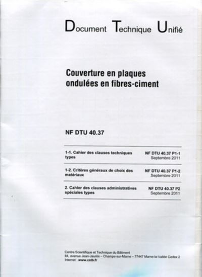 Nf dtu 40.37 couverture en plaques ondulees en fibres-ciment - broché - Collectif CSTB - Achat ...