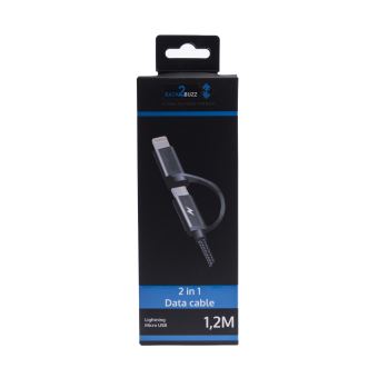B2B CABLE NYL 2IN1 IPHONE 5/6/7 + USB-C + MICRO USB BLACK - Câble ...