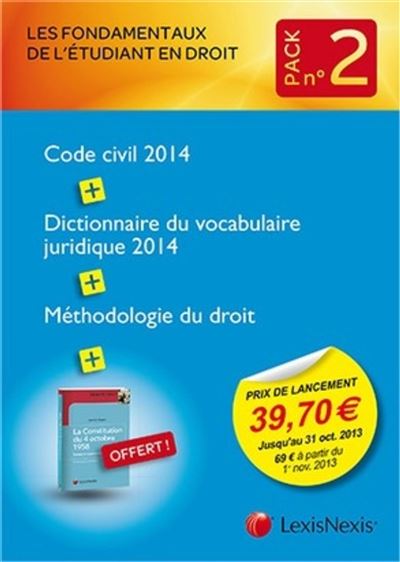 Pack etudiant n2. comprenant 1 ex code civil 2014 + 1 ex dict voc juridique + 1e Code Civil 2014 ...