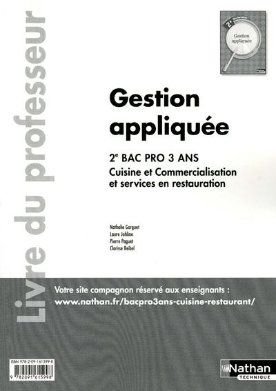 Gestion appliquée 2e Bac Pro Cuisine Commercialisation en restauration ...