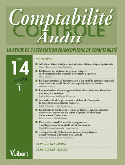 Revue comptabilité contrôle audit Tome 14 volume 1 - broché - Afc ...