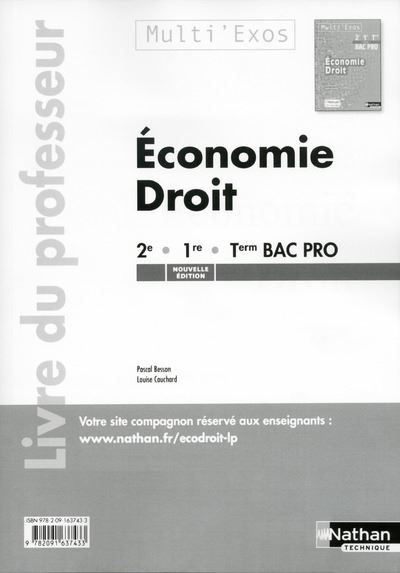 Economie - Droit 2e/1re/Tle Bac Pro Multi'Exos Livre du professeur Livre du professeur, Edition ...