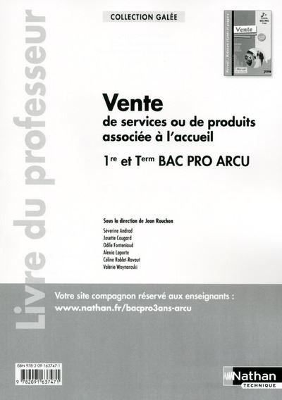 Vente de services ou de produits associée à l'accueil - 1re/Tle Bac Pro ARCU Galée Professeur ...