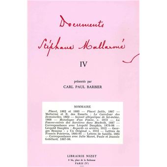 Documents Stéphane Mallarmé IV T4 - broché - Stéphane Mallarmé, Carl ...