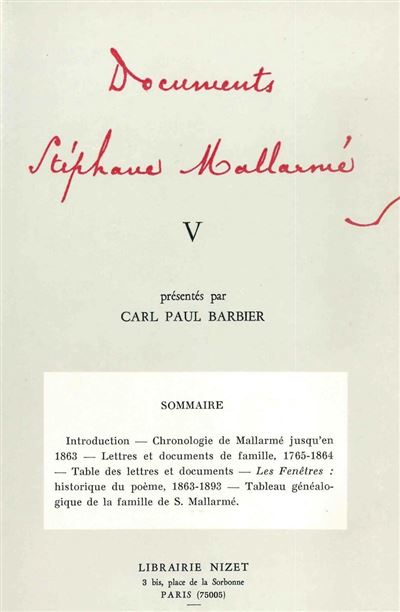 Documents Stéphane Mallarmé V T5 - broché - Stéphane Mallarmé, Carl ...