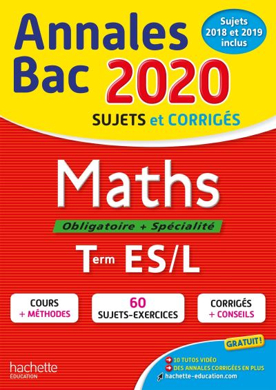 Annales Bac 2020 Maths Term ES Sujets et corrigés - broché - Jean ...