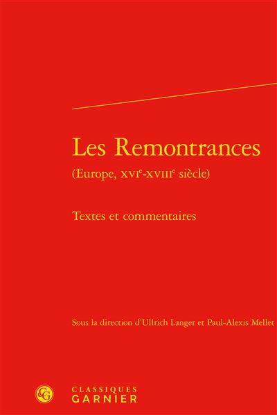 Les Remontrances Textes et commentaires - relié - Paul-Alexis Mellet ...