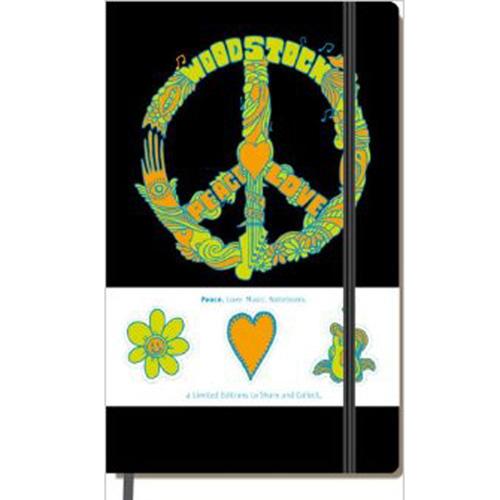 Peace woodstock notebook pages blanches couv rigide noir - Carnets et ...