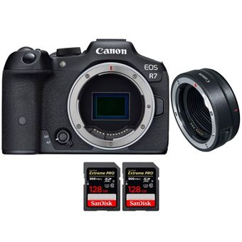 Canon EOS R7 + EF-EOS R + 2 SanDisk 128GB Extreme PRO UHS-II SDXC 300 ...