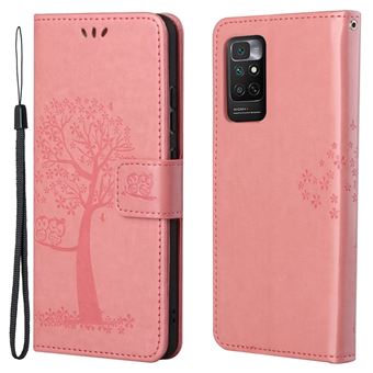 Capa magunivers PU padrão de coruja e árvore com suporte e alça rosa ...