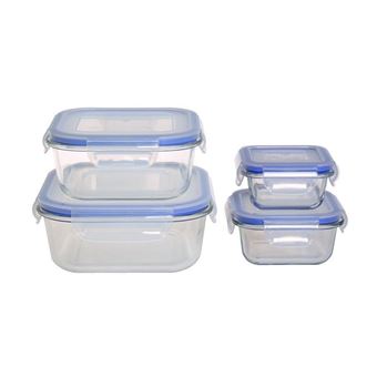Conjunto de 4 Tupperwares Quadrados em Vidro com Tampa Klack® thulos ...