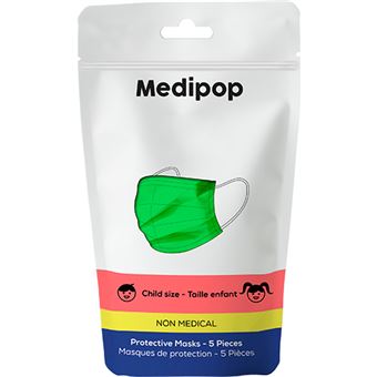 Máscara Descartável Medipop para Criança - 5 uni - Verde - Acessórios ...