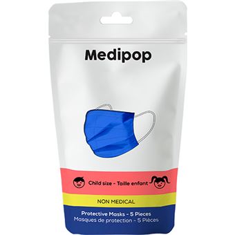 Máscara Descartável Medipop para Criança - 5 uni - Azul - Acessórios ...