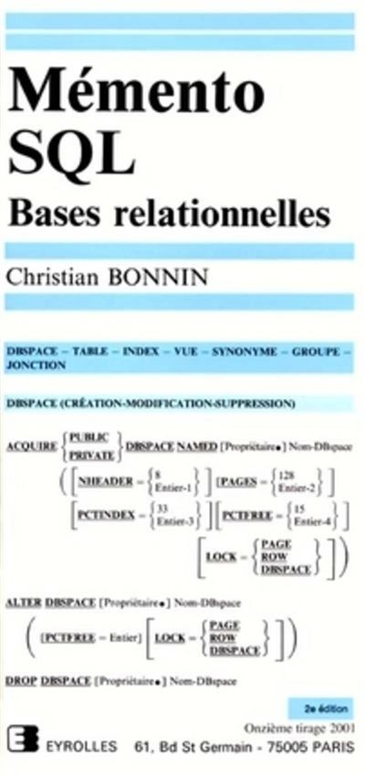 Mémento SQL Bases relationnelles - broché - Christian Bonnin - Achat Livre | fnac