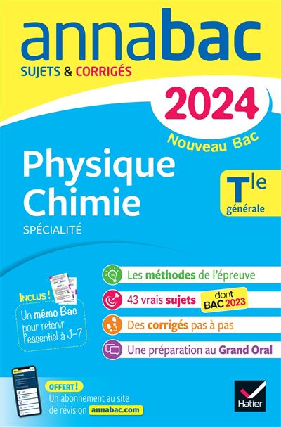 Annales du bac Annabac 2024 Physique-Chimie Tle générale (spécialité ...