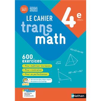 Cahier Transmath 4è - Cahier de l'élève 2021 - broché - Joël Malaval ...