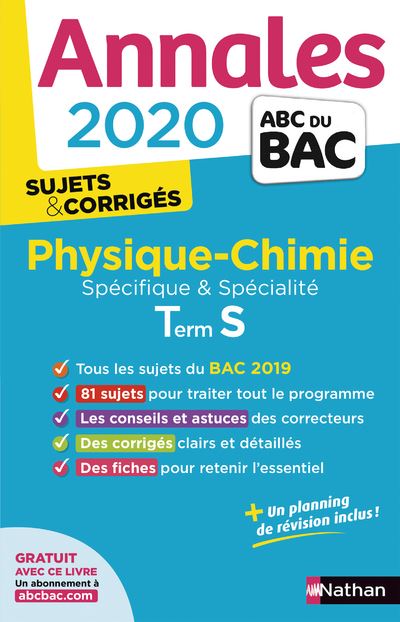 Annales BAC 2020 Physique-Chimie Term S - Spécifique + Spécialité ...