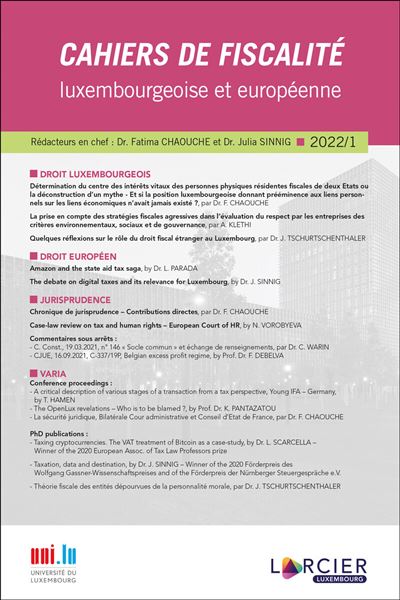 Cahier de fiscalité luxembourgeoise et européenne 2022/1 - broché ...