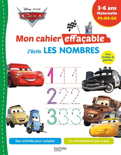 Cars - Disney - Cars - Mon cahier effaçable - J'écris les nombres et je ...
