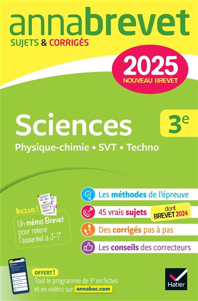Annales du brevet Annabrevet 2025 Sciences (Physique-chimie, SVT ...