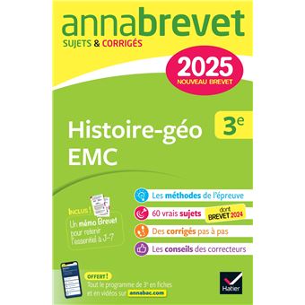 Annales du brevet Annabrevet 2025 Histoire-géographie EMC 3e - Nouveau ...