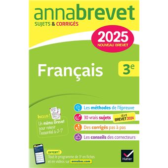Annales du brevet Annabrevet 2025 Français 3e - Nouveau brevet Sujets ...
