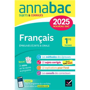 Annales du bac Annabac 2025 Français 1re technologique (bac de français ...