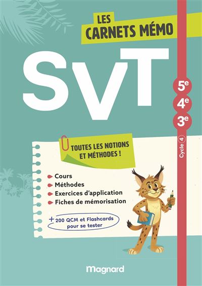 Carnet Mémo SVT 5e- 4e- 3e (2026) - Cahier élève Toutes les notions et ...