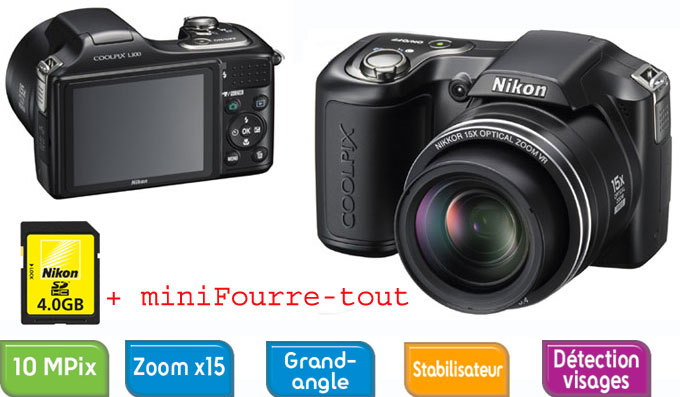 Nikon Coolpix L100 Noir + Mini Fourre-tout + Carte SDHC 4 Go - Appareil ...