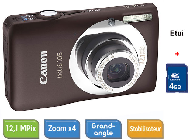 Pack Fnac :Canon Digital Ixus 105 Marron + Etui + Carte SDHC 4 Go ...